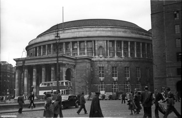 Manchester Central Library and Piccadilly Gardens in 1949 and 2018