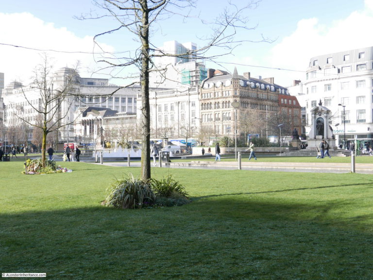 Manchester Central Library and Piccadilly Gardens in 1949 and 2018